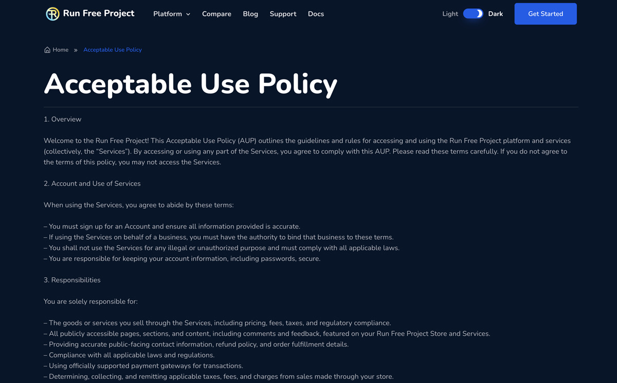Acceptable Use Policy | Run Free Project